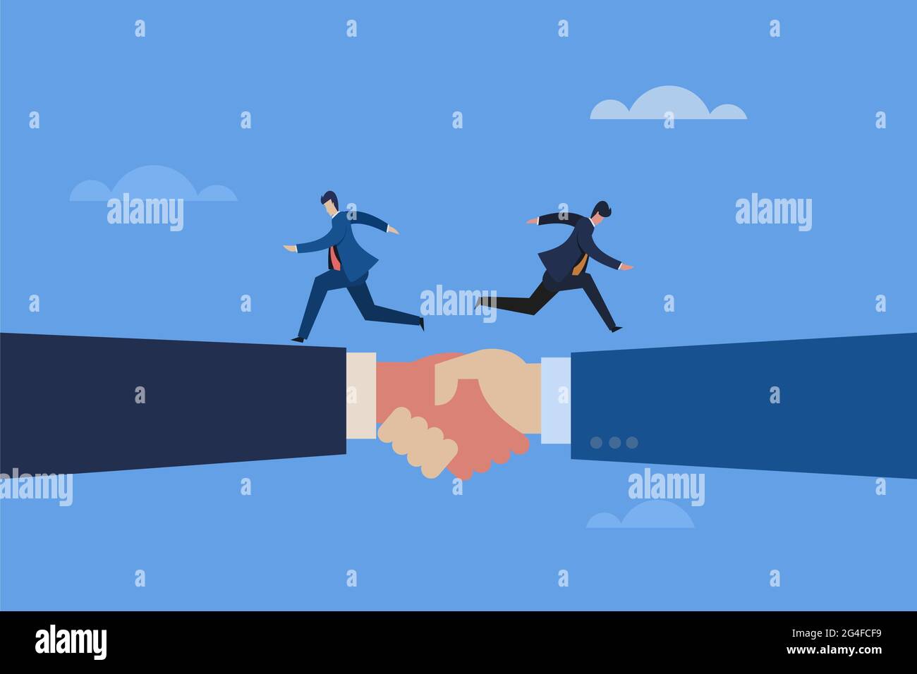 Conceptual illustration of two business executives moving fast on a shaking hands Stock Vector ...