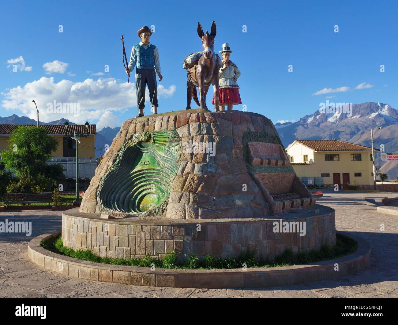 Monument with representation of Moray, Inca terrace complex, and ...