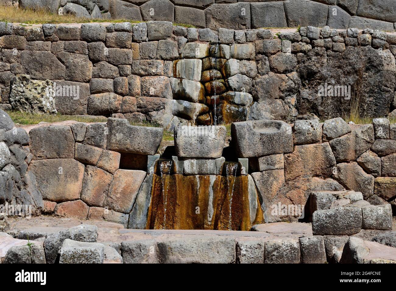 Spring in the temple complex of the Inca water sanctuary, Tambomachay ...