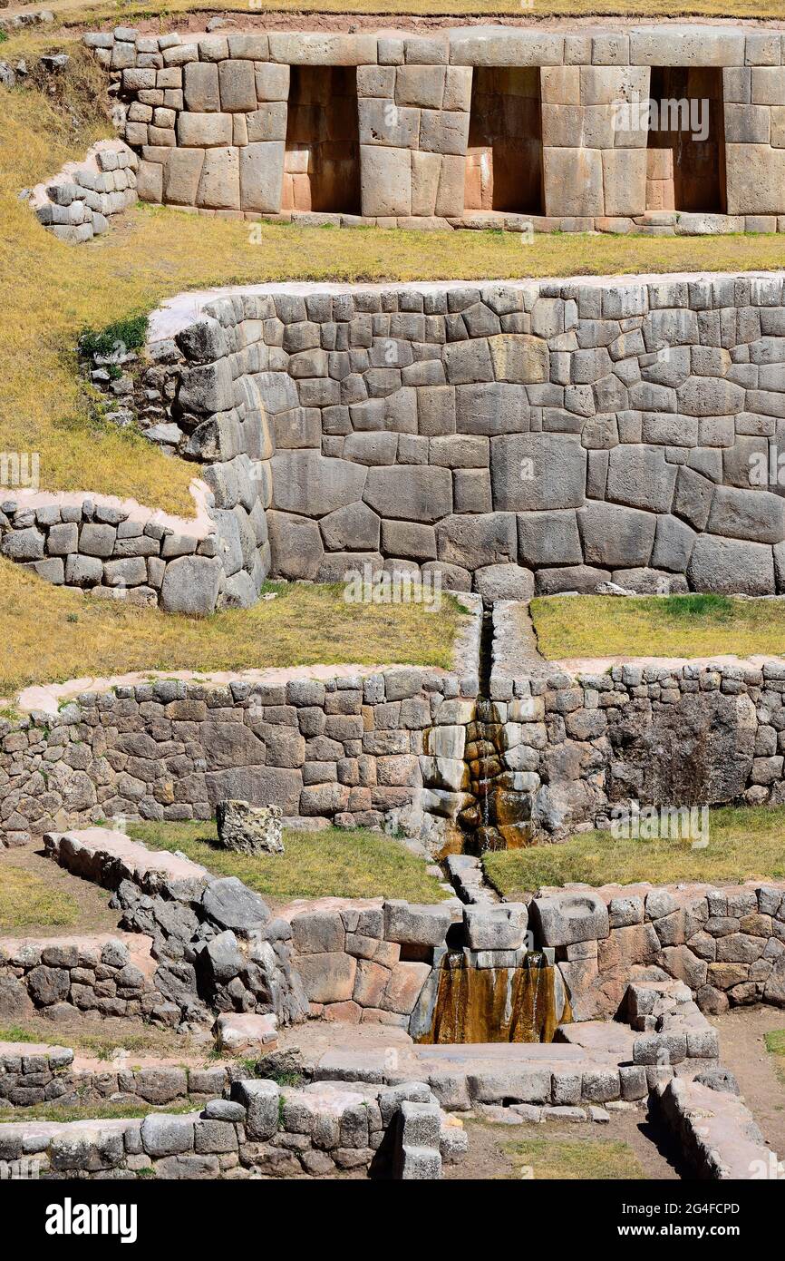 Spring in the temple complex of the Inca water sanctuary, Tambomachay ...