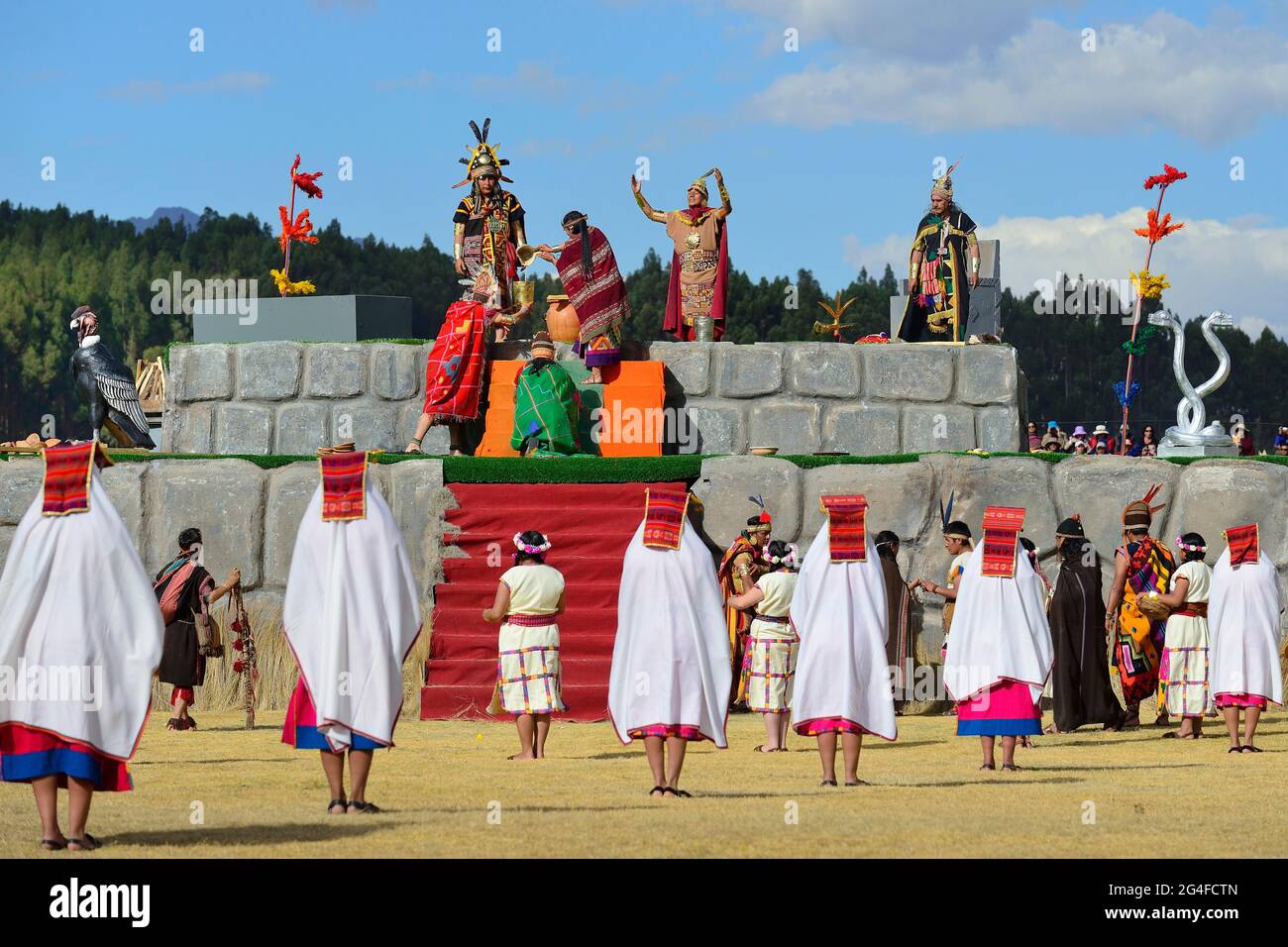 Inti Raymi, festival of the sun, ceremony on the sanctuary, ruins of ...