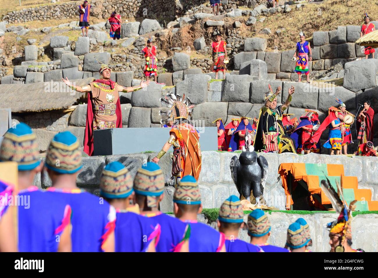 Inti Raymi, festival of the sun, ceremony on the sanctuary, ruins of ...
