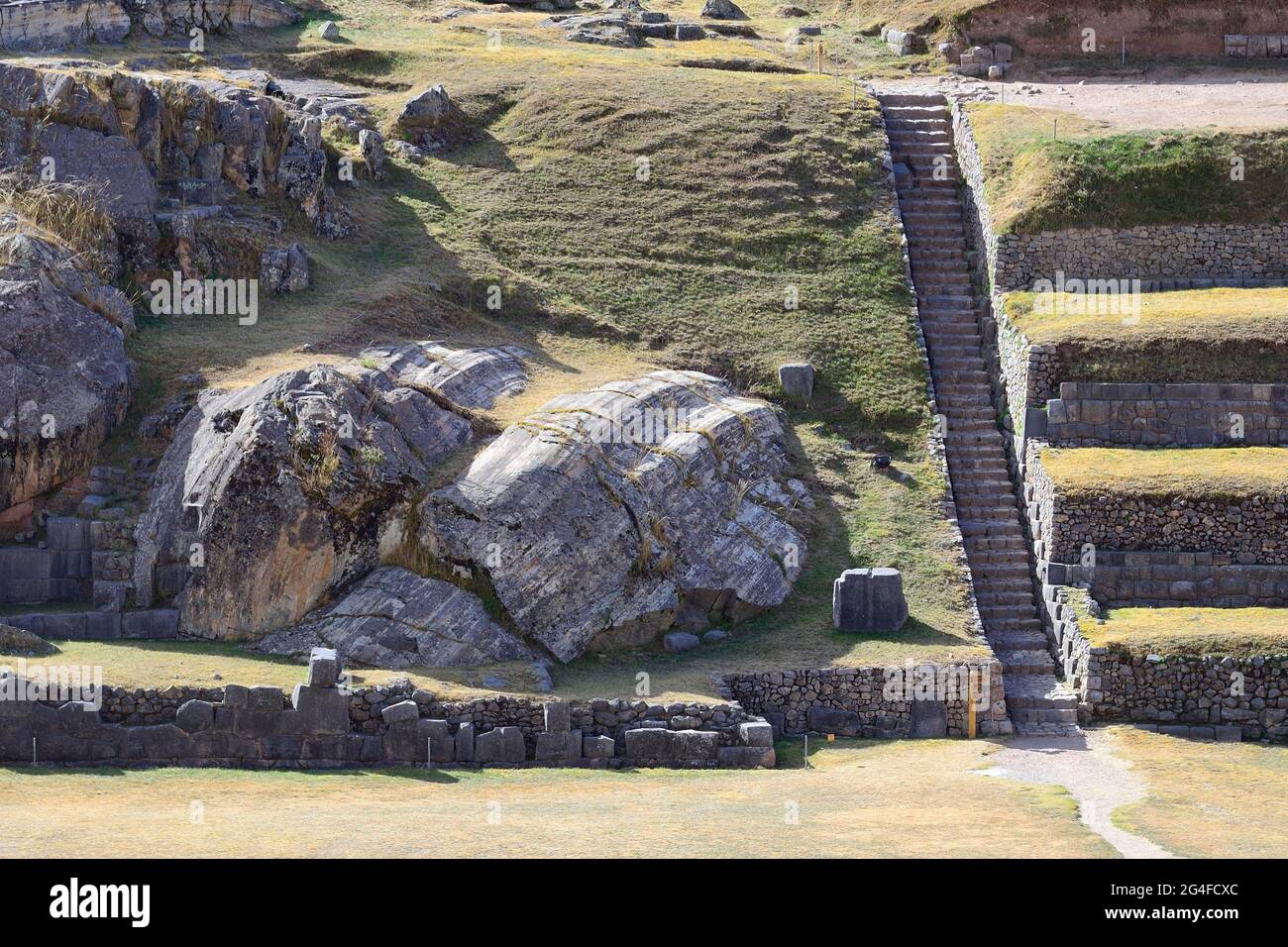 Stone staircase in the Inca ruins Sacsayhuaman, Cusco, Peru Stock Photo ...