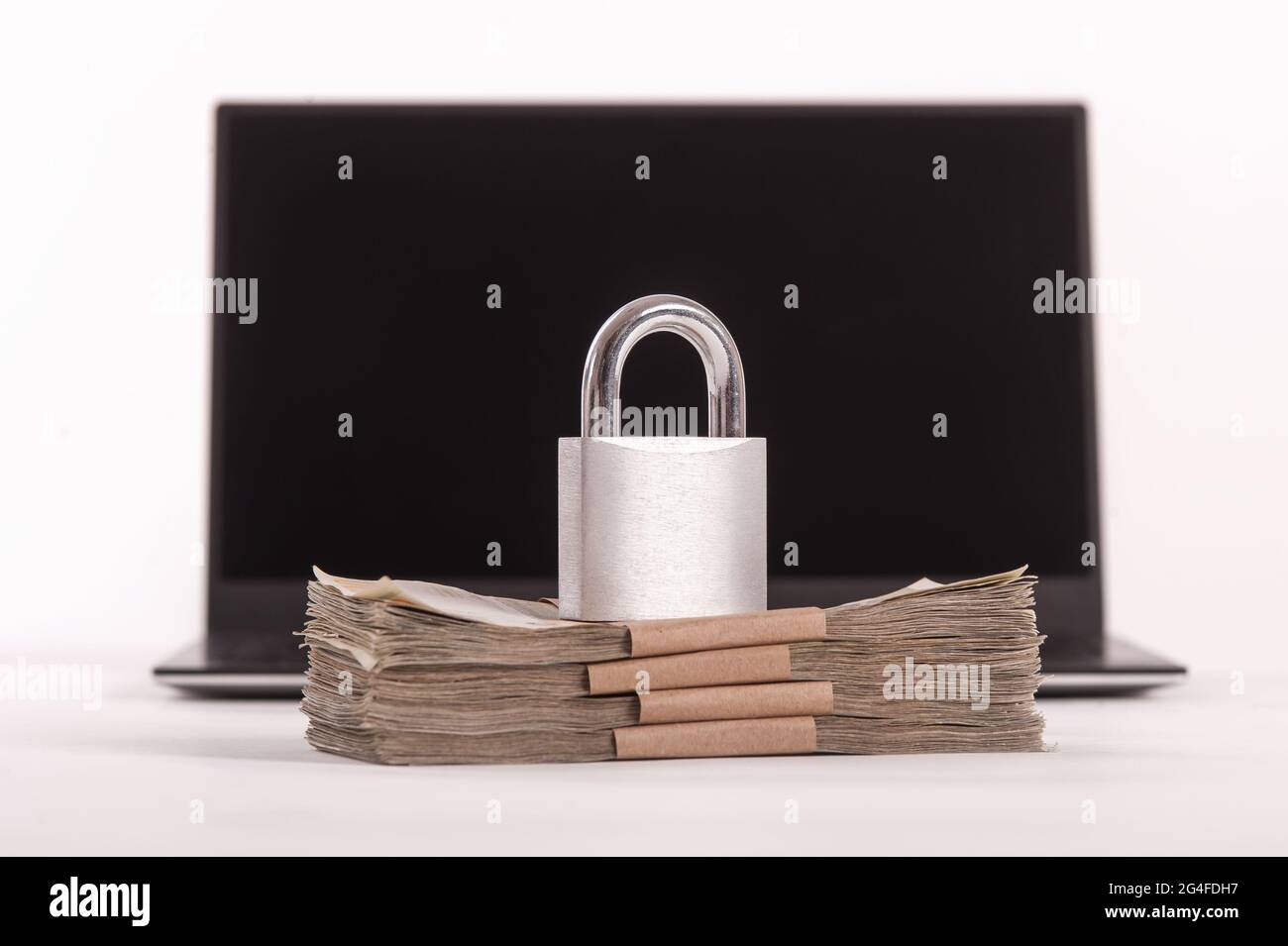 Cyber crime. Internet cyber security concept with a padlock on laptop ...