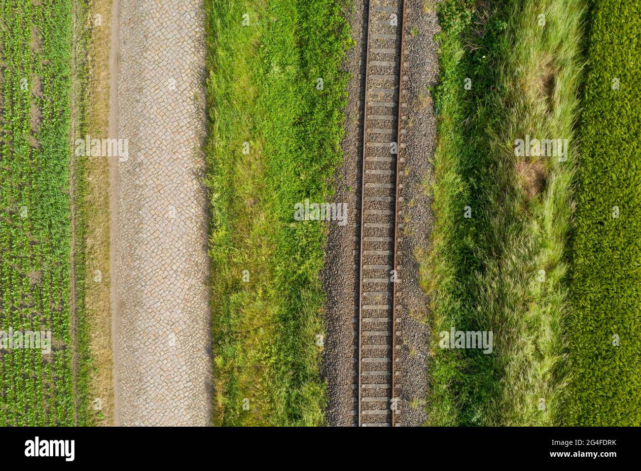 Field path, railway track, cultivated fields, Germany Stock Photo - Alamy