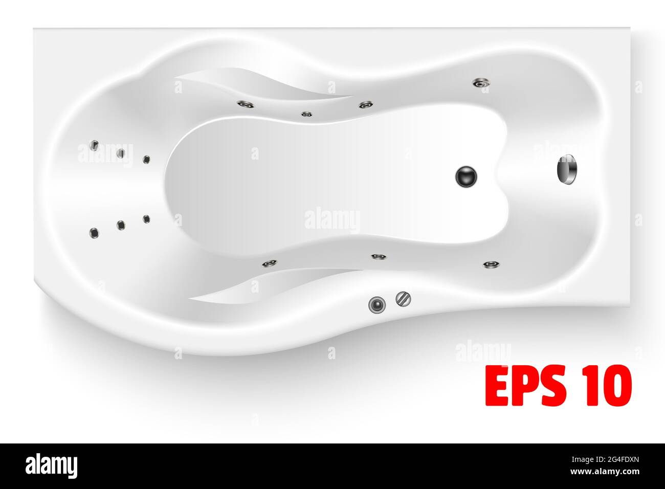 White bathtub rectangular curved top view. Caramic plumbing, bubble. In ...