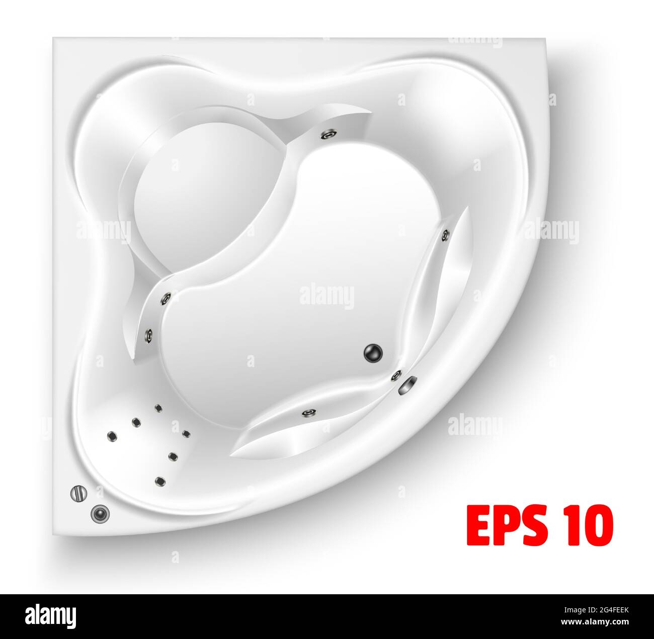 White corner bathtub top view. Ceramic plumbing, bubble. In 3D ...