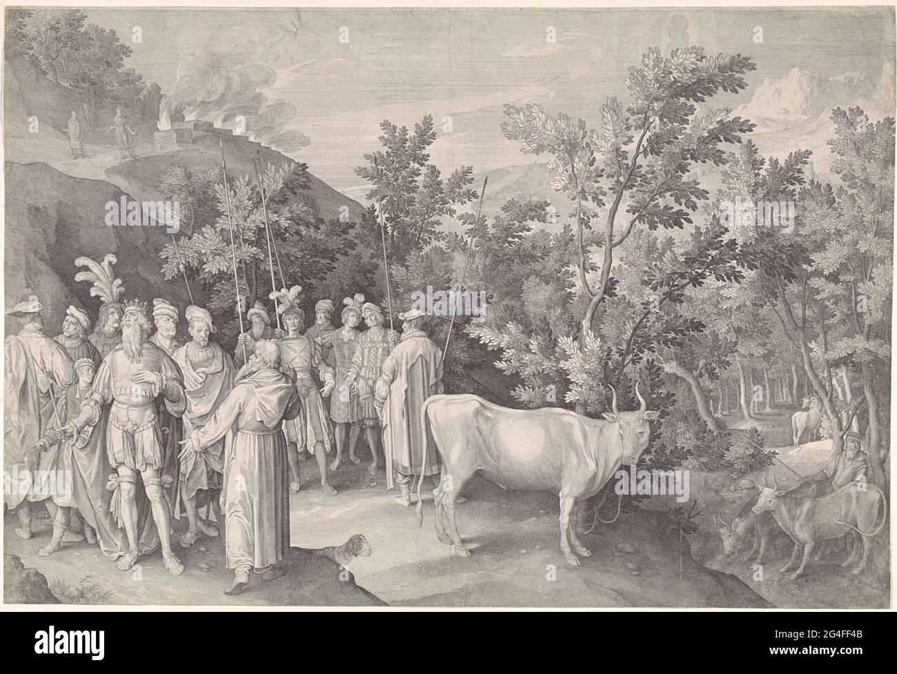 . Balaam meets King Balak from Moab and his soldiers. Next to them a ...