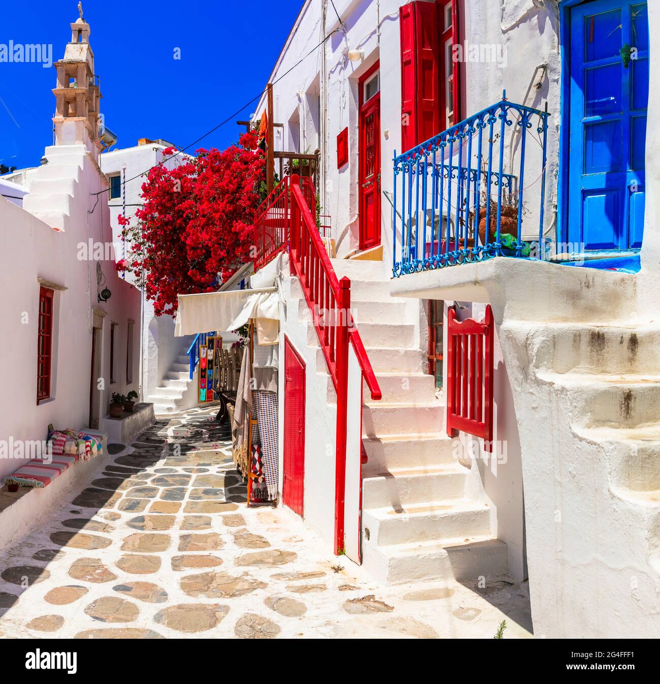 Authentic traditional Greece. Charming colorful floral streets of ...