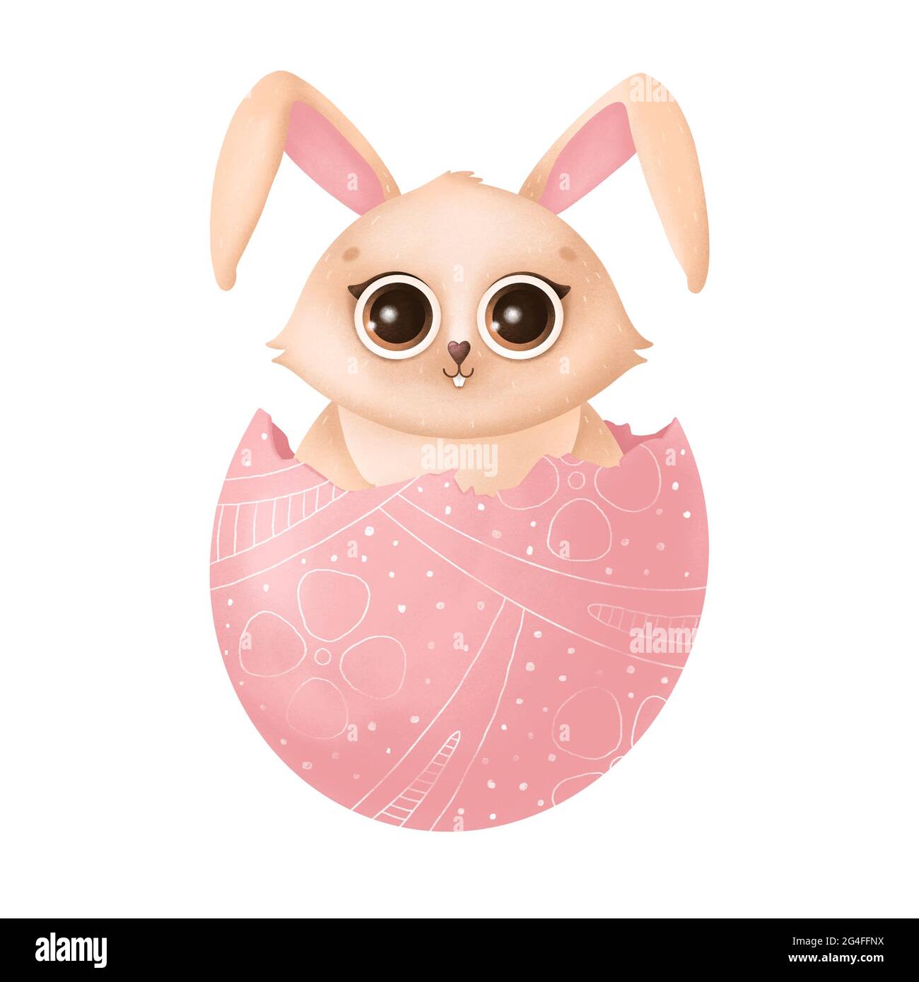 Cute Easter bunny sitting in an Easter egg. Rabbit on a white ...
