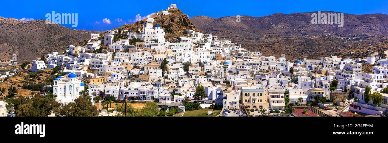 Picturesque authentic Ios island. View of scenic old town Chora with ...