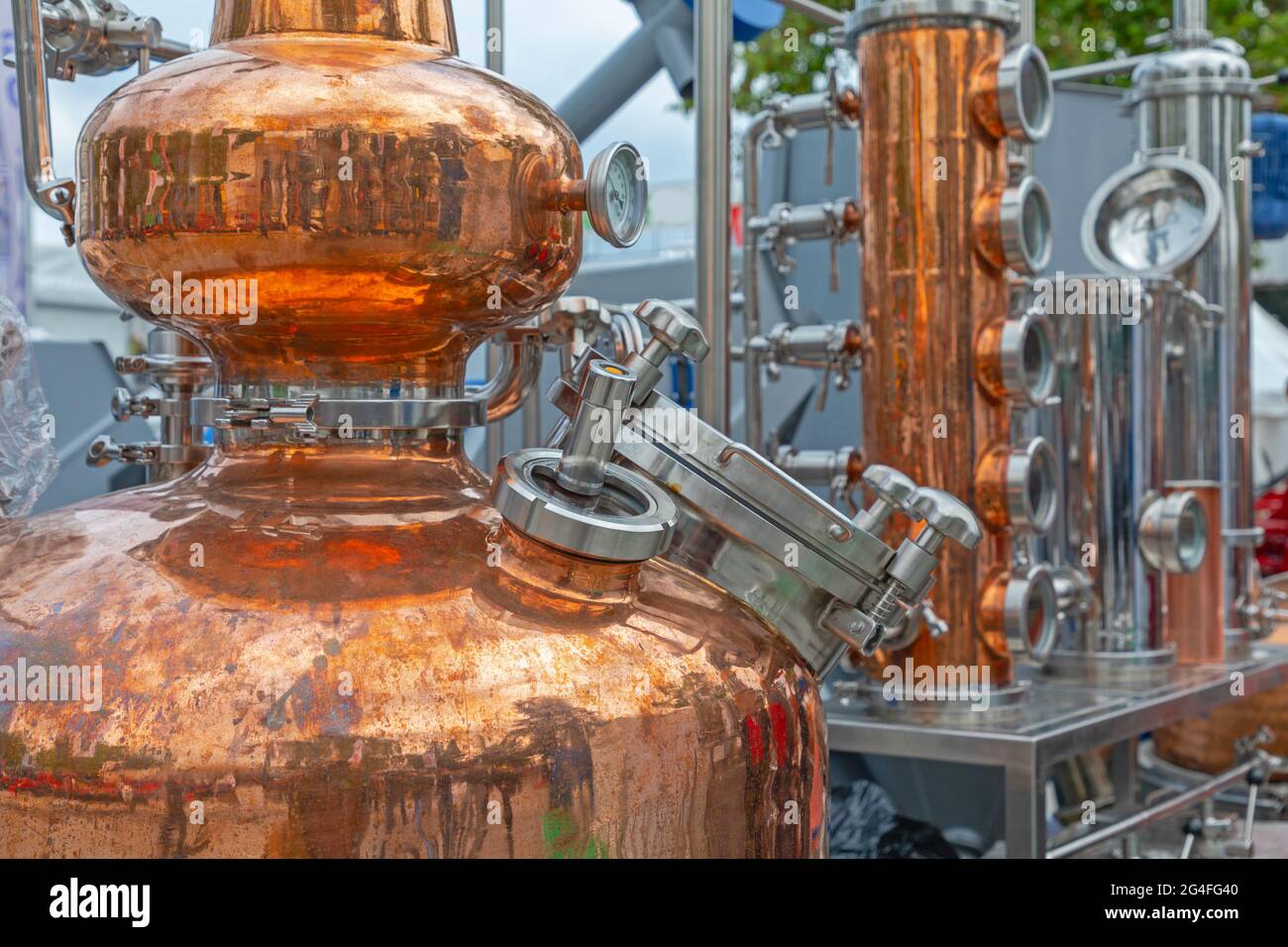 Copper Still Equipment for Alcohol Distillery in Brewery Stock Photo ...