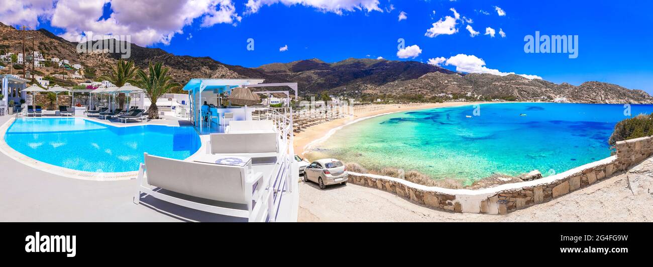 Greece summer holidays. Ios island, Cyclades. Luxury hotel with ...