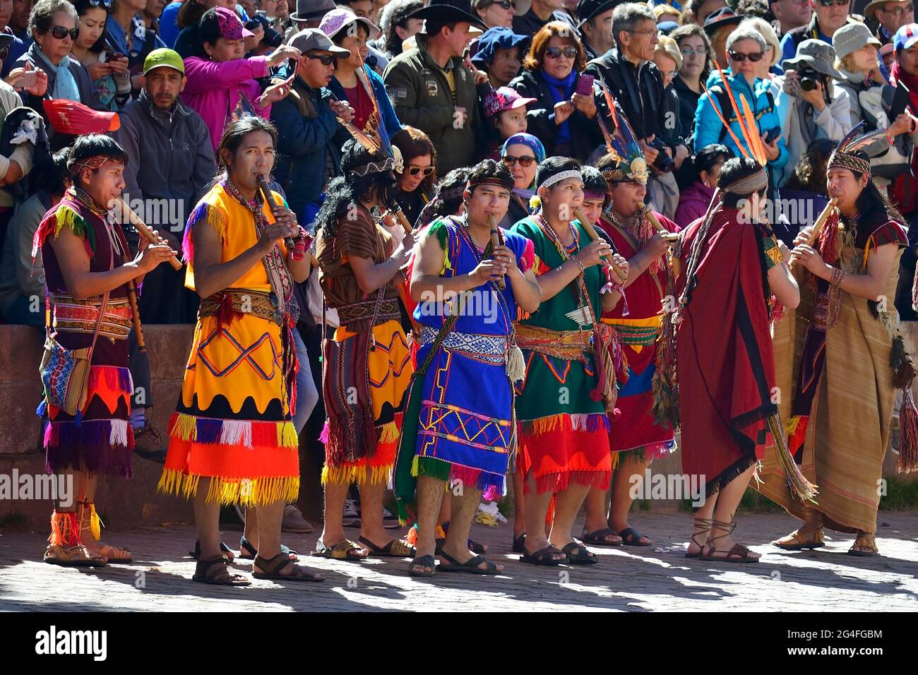 Inti Raymi, Festival of the Sun, flute player at the Inca parade, Cusco ...