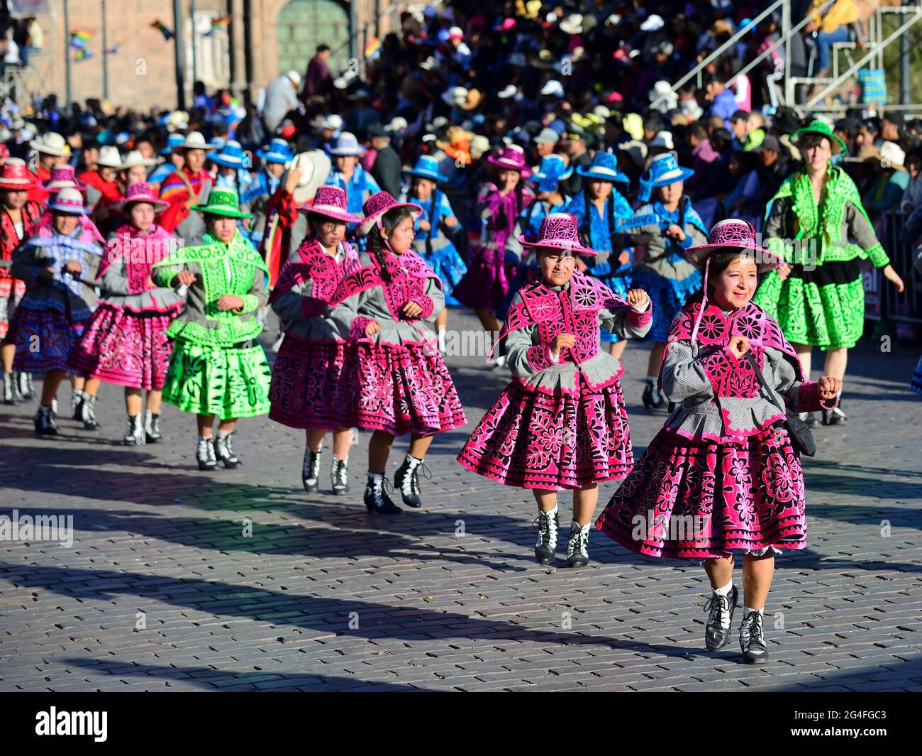 Dance group at the parade on the eve of Inti Raymi, Festival of the Sun ...