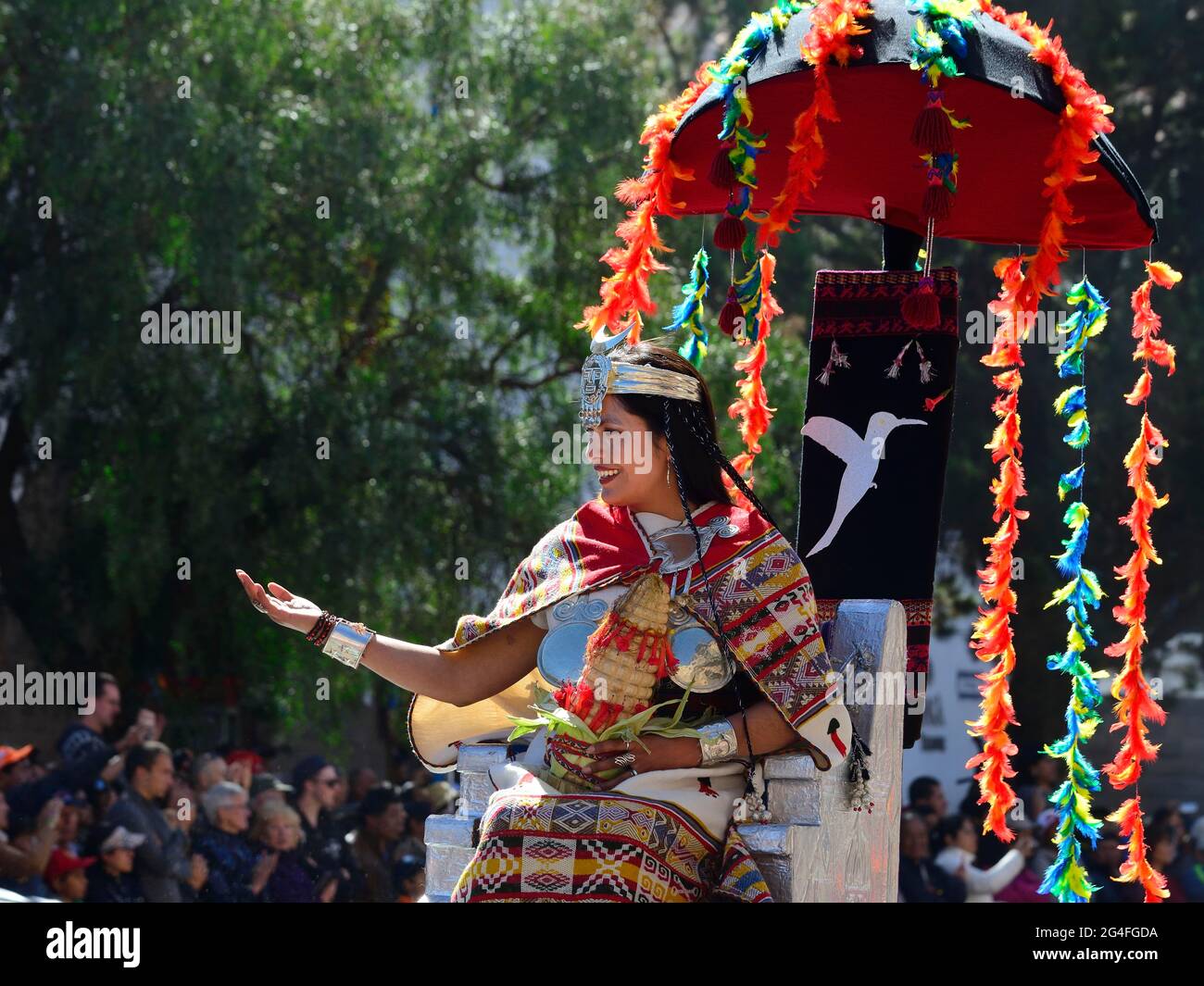Inti Raymi, festival of the sun, Inca ruler in the palanquin at the ...