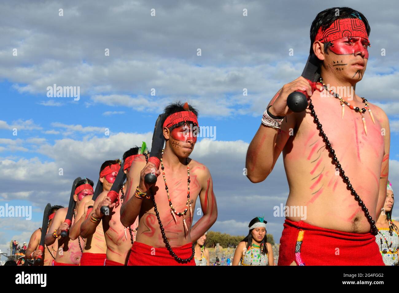 Inti Raymi, Feast of the Sun, performer of an Amazonian people, ruins ...