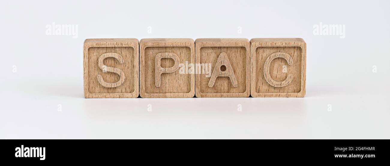 banner on SPAC (Special Purpose Acquisition Company) theme. wooden ...