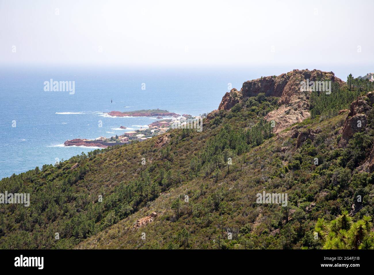 Red rock formations at the "Rocher de Saint Barthelemy" on the Corniche ...