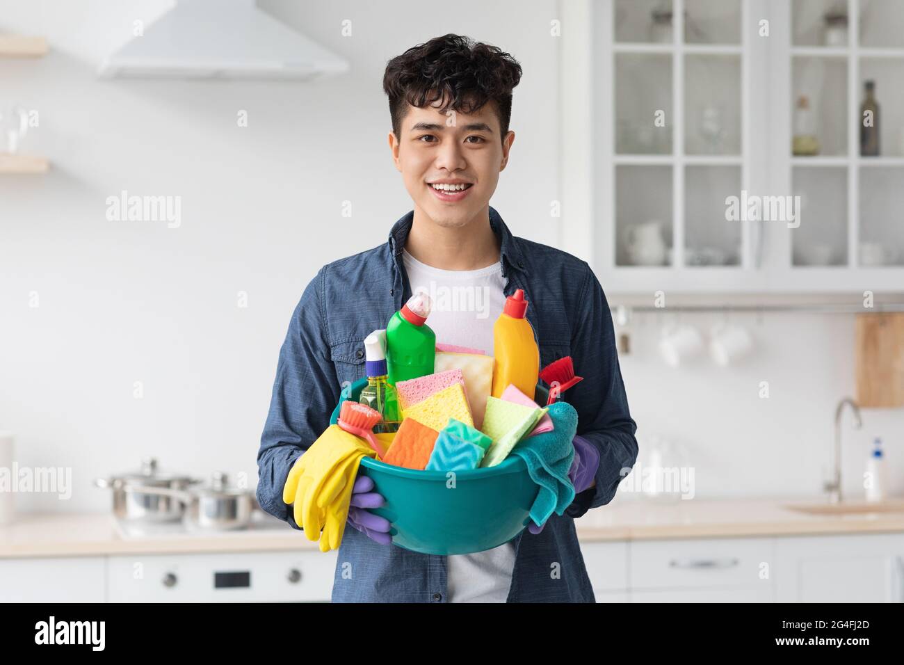 Man house cleaning asian hi-res stock photography and images - Alamy