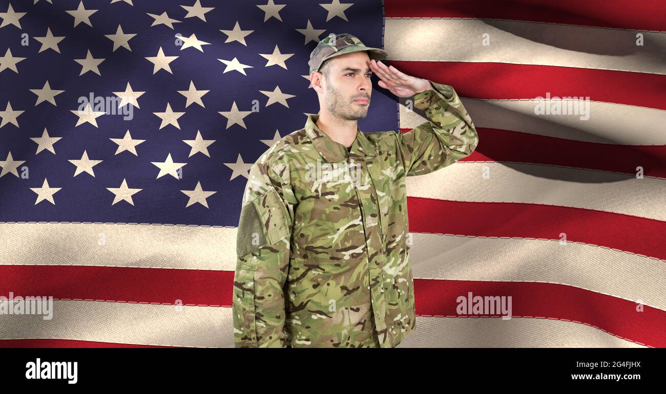 Waving american flag over soldier hi-res stock photography and images ...