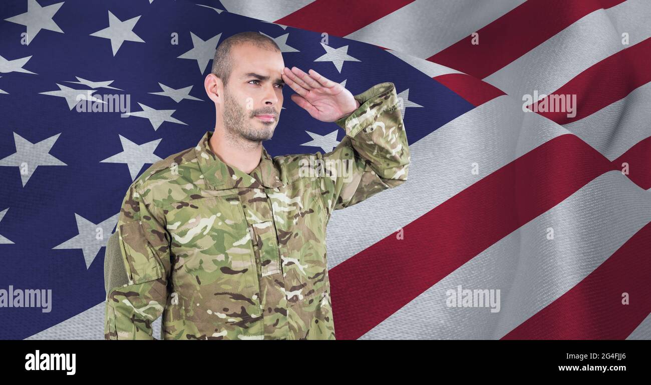 Animation american flag over soldier hi-res stock photography and ...