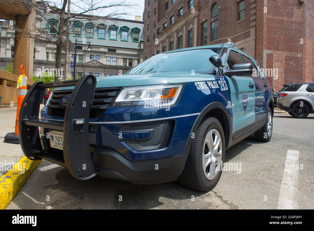 Massachusetts State Police trooper car on Beacon Hill in downtown ...