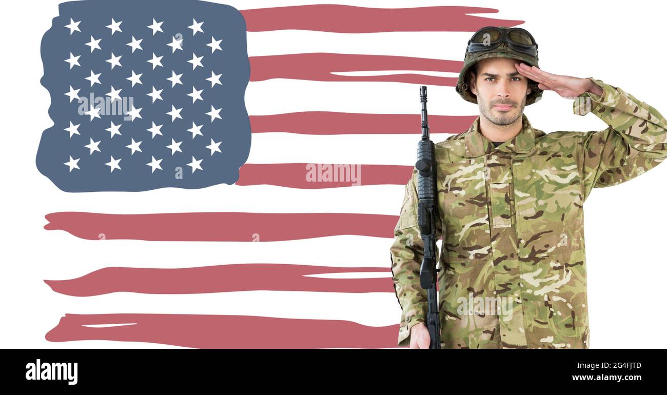 Waving american flag over soldier hi-res stock photography and images ...