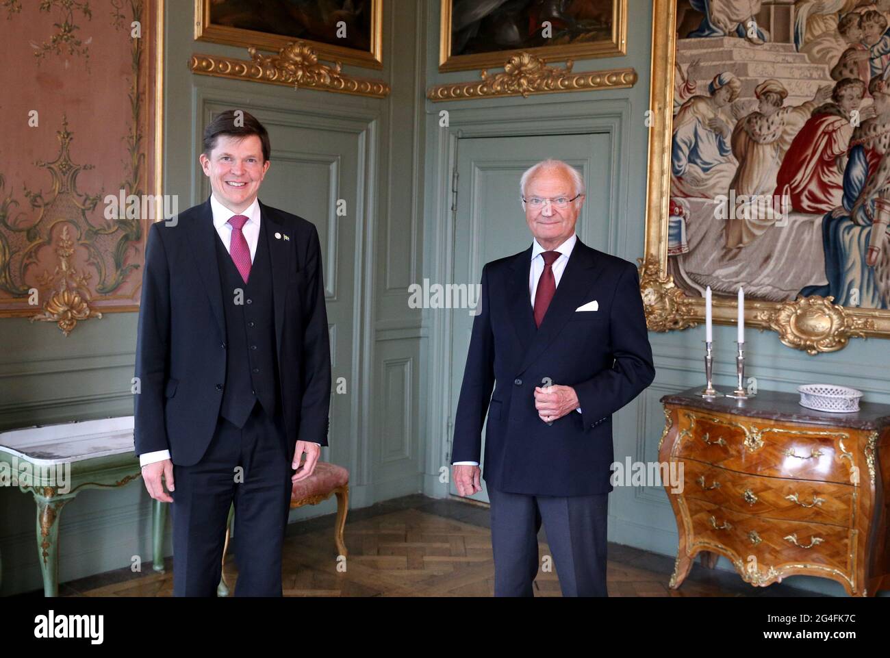 King Carl Gustaf (R) is seen with the Speaker of the Swedish Parliament ...