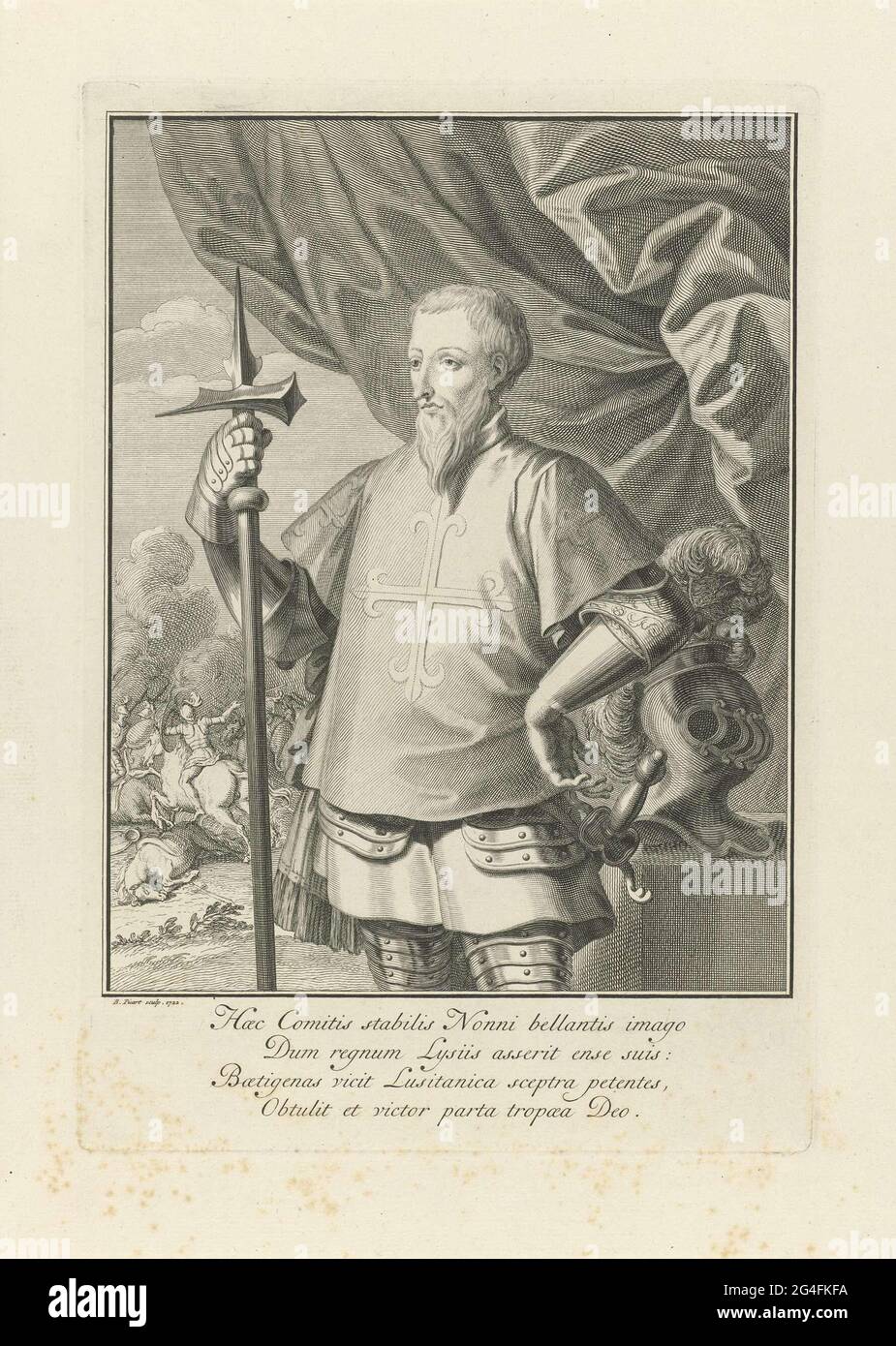 . Portrait of the Portuguese General Nuno Álvares Pereira. A battle in ...