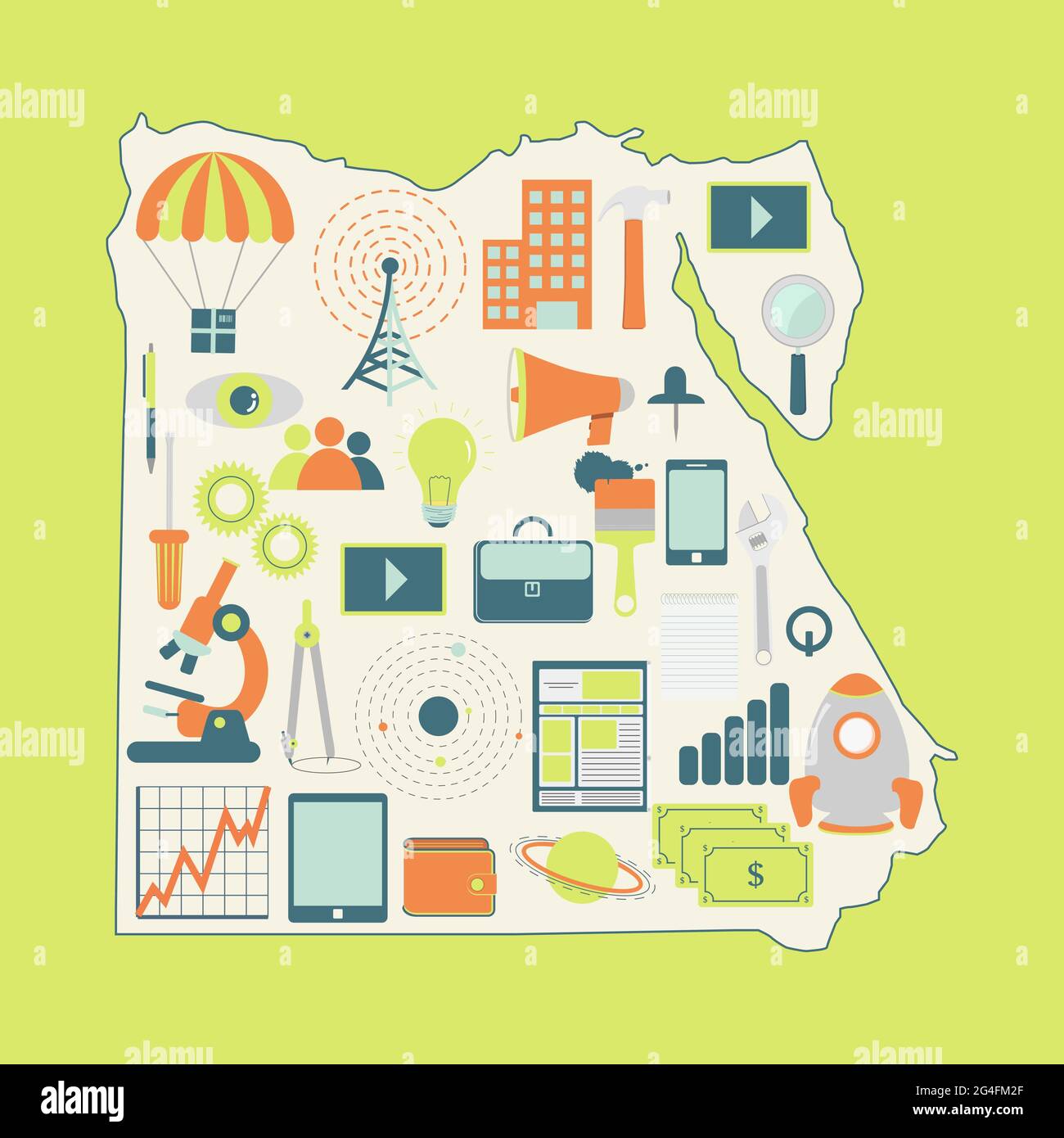 Contour map of Egypt of technology, business, science, communication ...