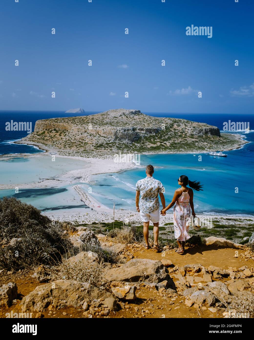 Crete Greece, Balos lagoon on Crete island, Greece. Tourists relax and ...