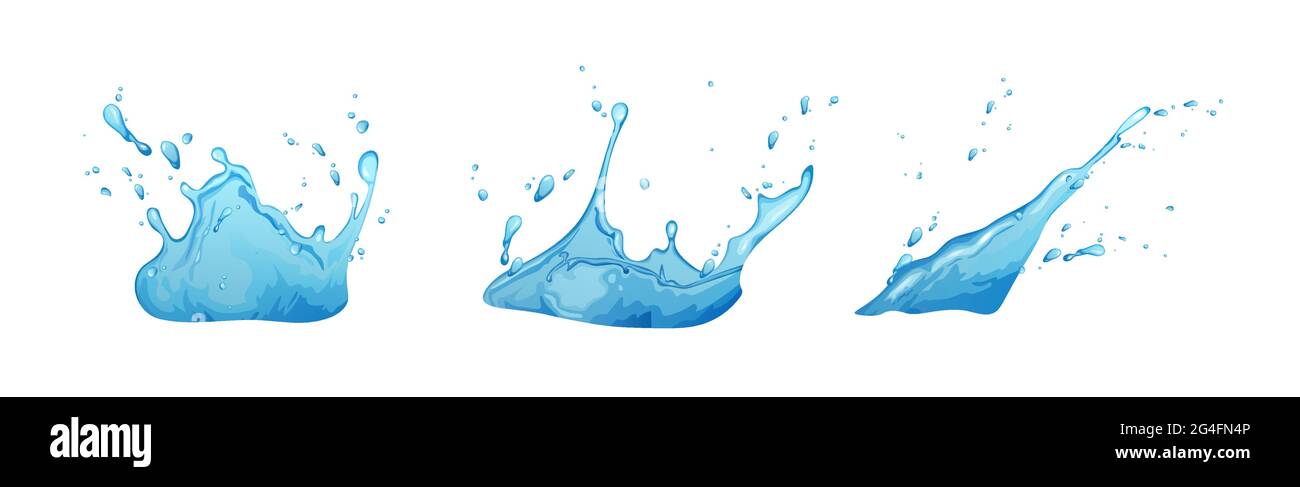Blue water splashes cartoon vector illustration. Nature clear aqua ...