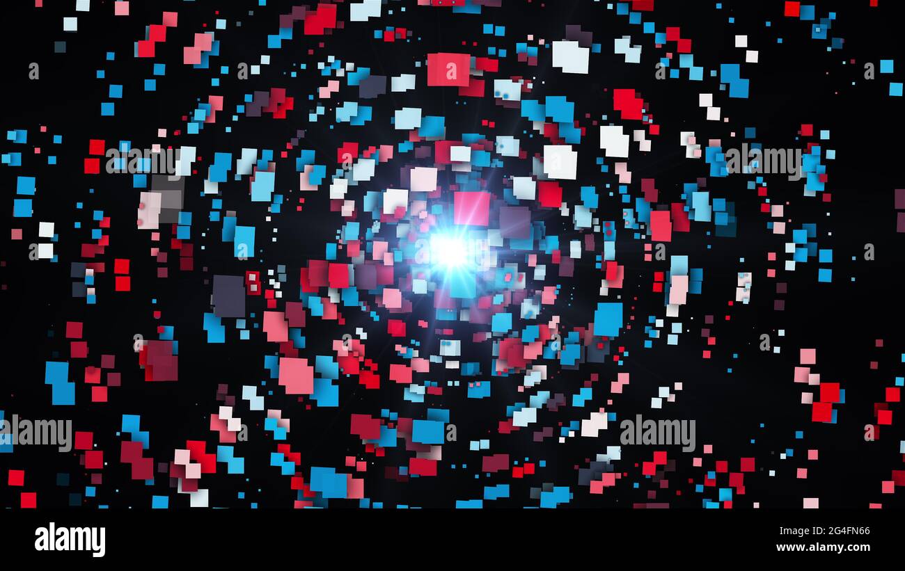 Geometric round dance 3d render of squares with bright light in center ...