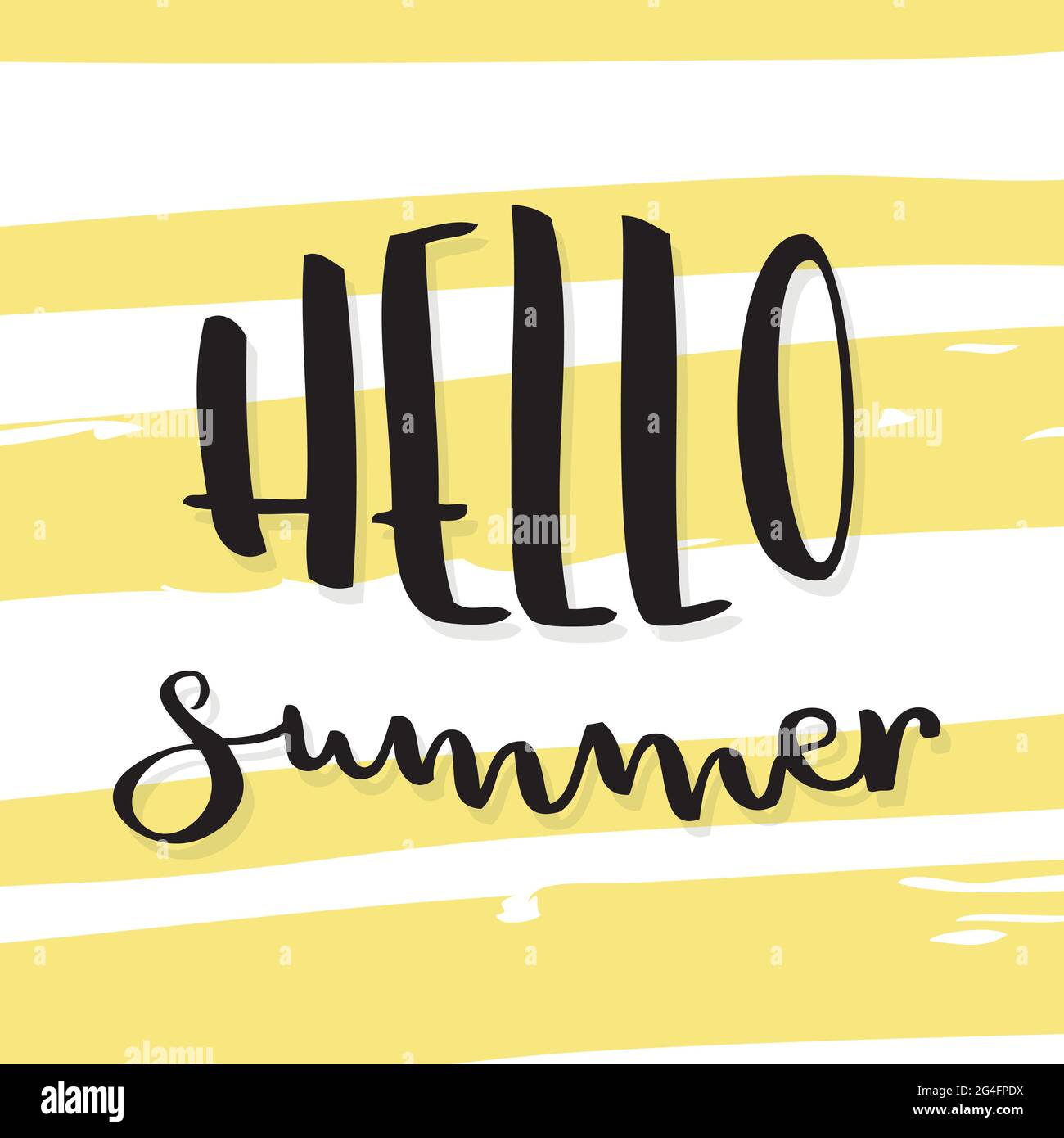Hello summer lettering. Striped background. Vector illustration, hand ...