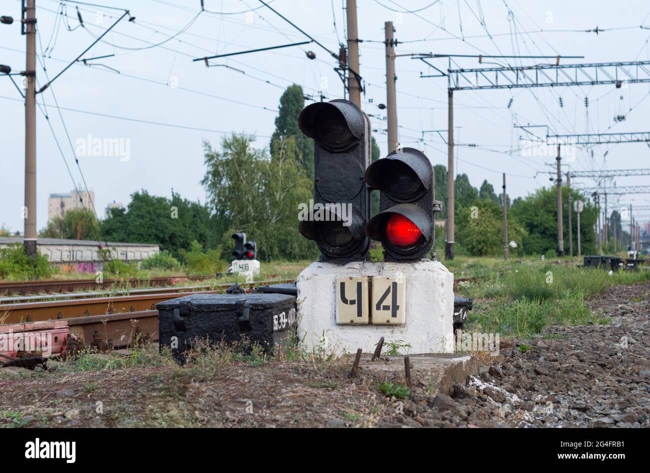 Red semaphore on the railway Stock Photo - Alamy