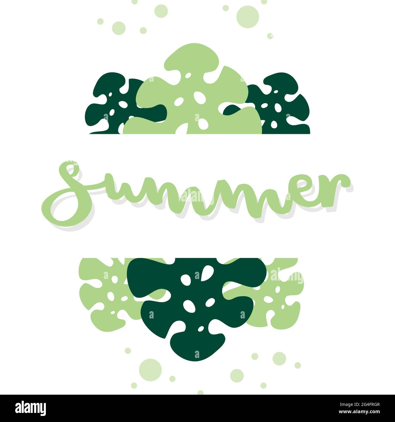 Summer lettering. Tropical leaves composition. Green color. Vector ...