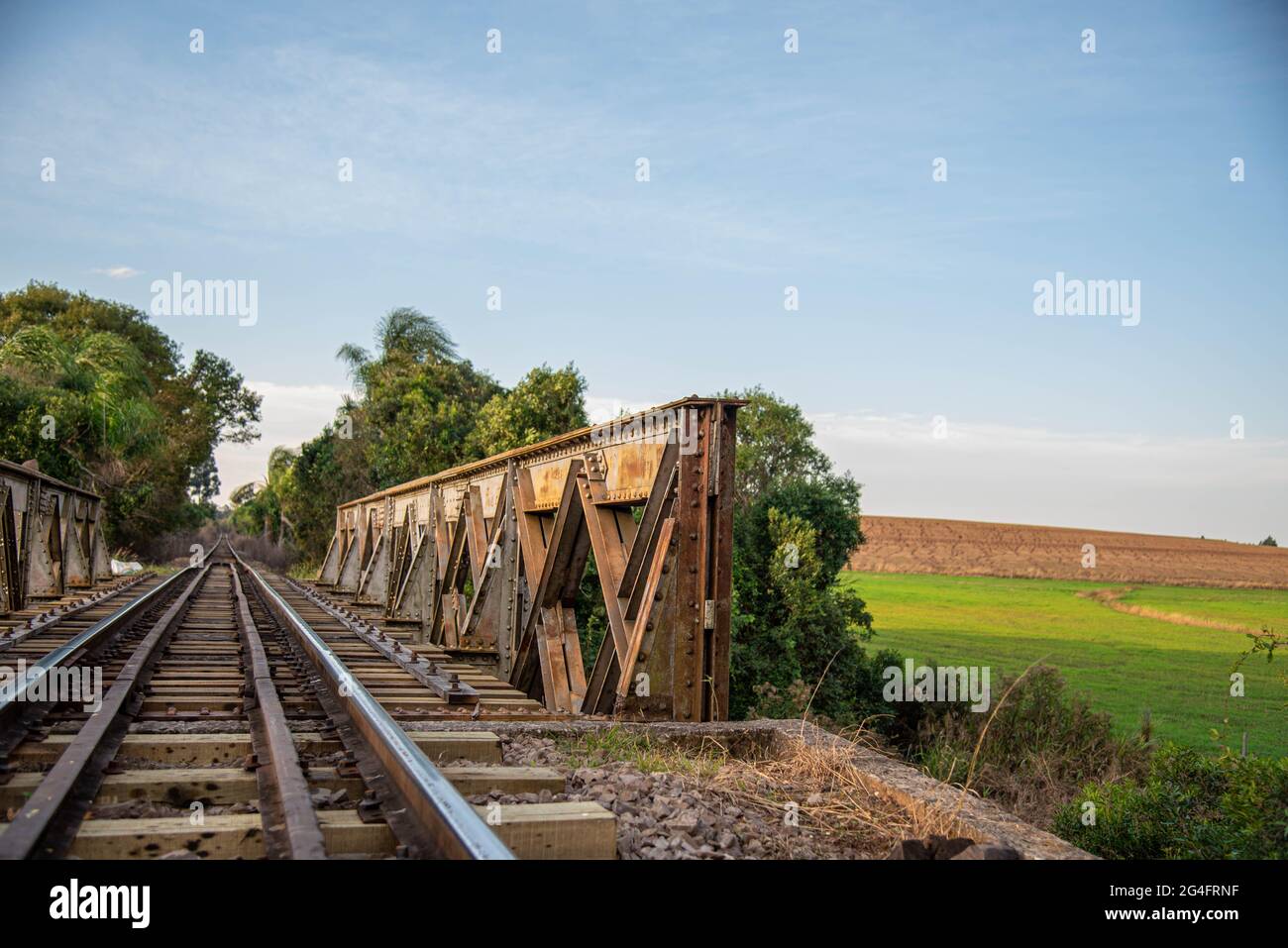 Rail transport bridge. Transport infrastructure. Train tracks. Railroad ...