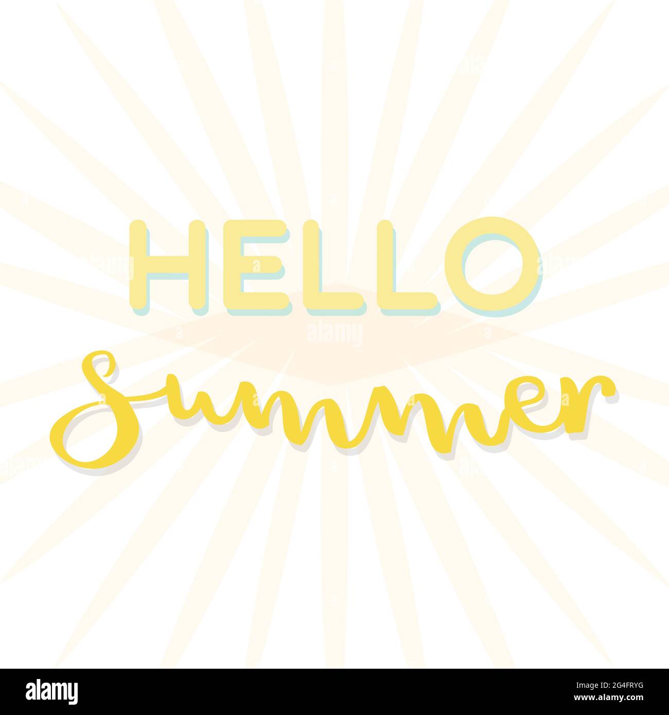 Hello summer lettering. Light rays. Vector illustration, hand drawn ...