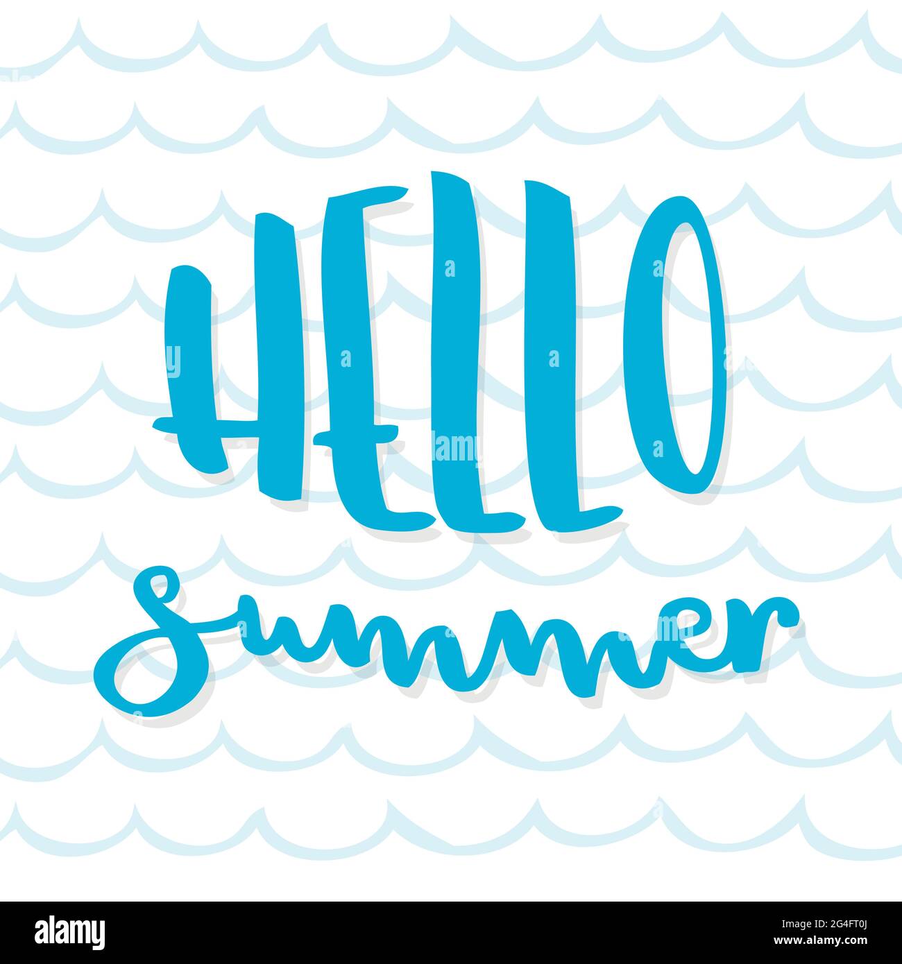 Hello summer lettering. Blue color. Vector illustration, hand drawn ...