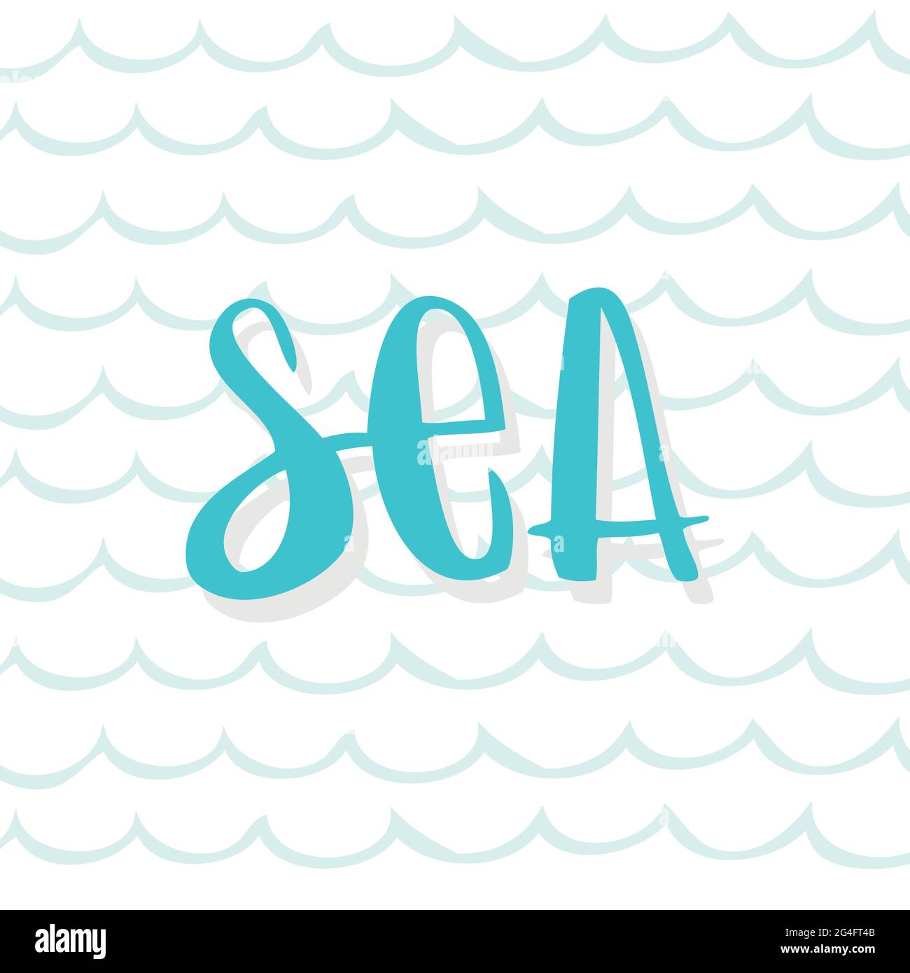 Sea lettering. Waves background. Blue color. Vector illustration, hand ...