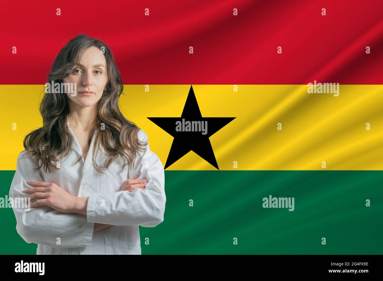 Medicine in Ghana. Happy beautiful female doctor in medical coat ...