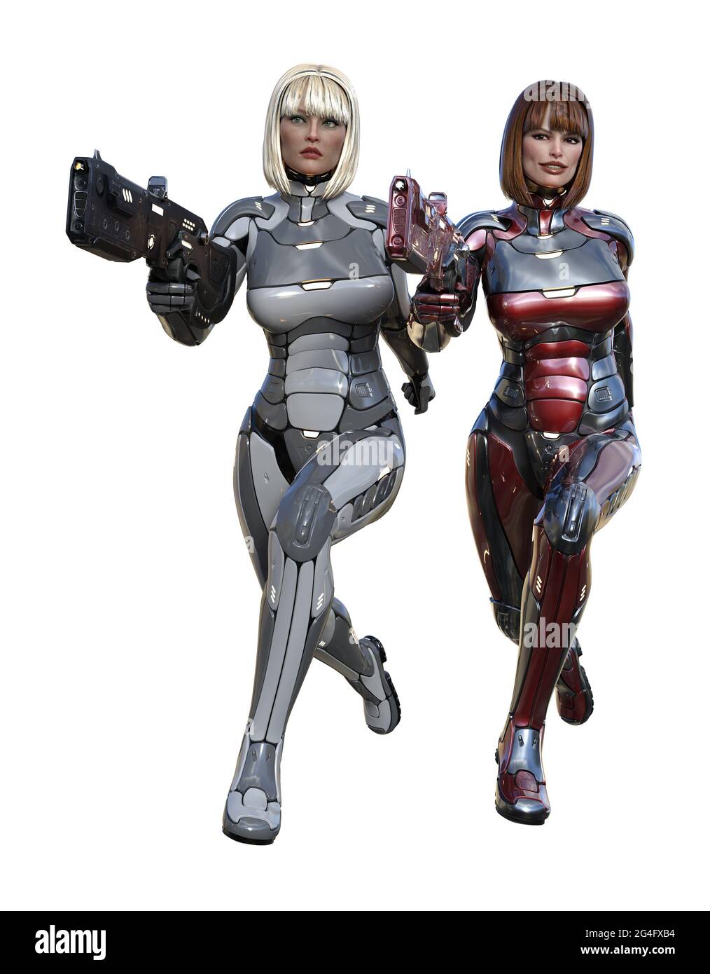 3d illustration of futuristic female soldiers in full body armor ...