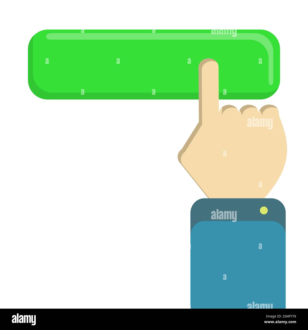 Index finger of a male hand clicking a green button. White background ...