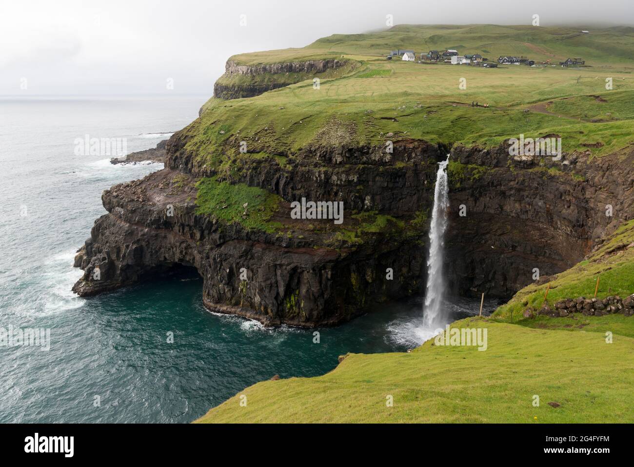 Mulafossur waterfall near Gasadalur on the Faroe Island of Vagar, Faroe ...