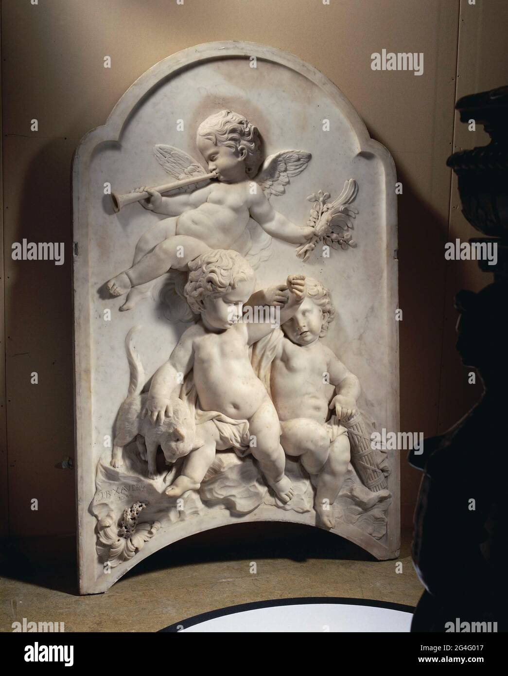 . Three putti on the chimney piece can be identified by their ...