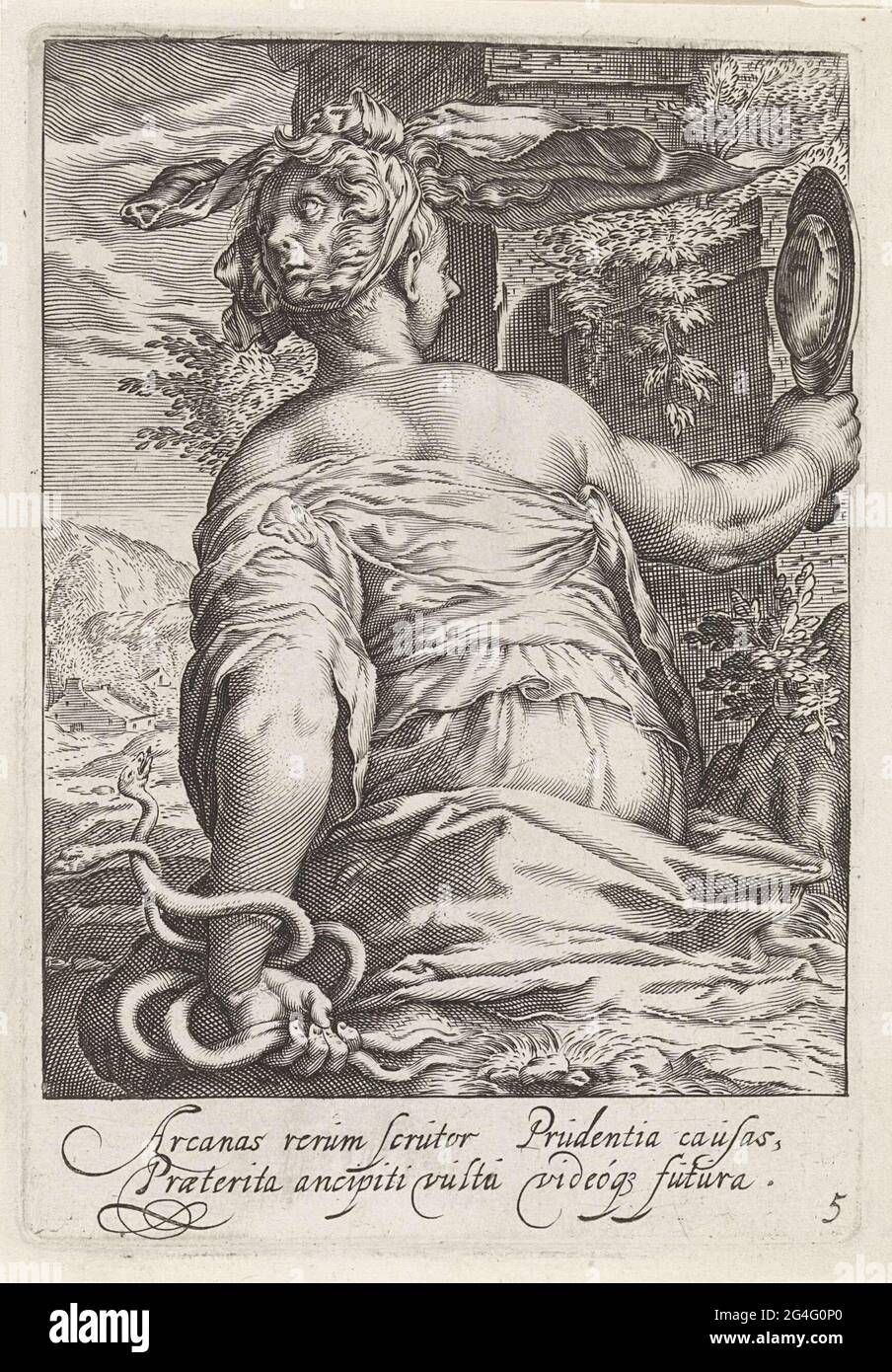 . A women's figure with a second face on her mind as a personification ...