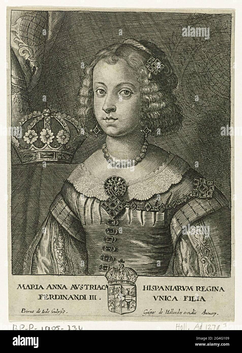 . Bust portrait of Maria Anna van Austria, in richly decorated dress ...