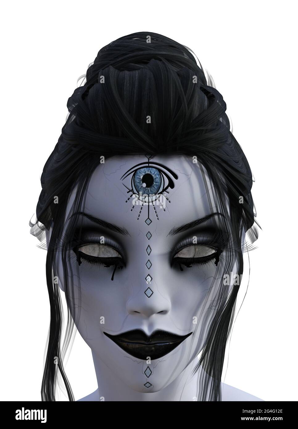 3d illustration of the face of a zombie woman on a white background ...