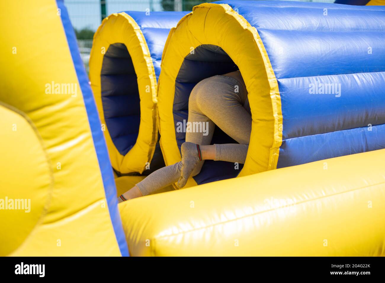 Inflatable tube. Rest obstacle course. Inflatable structure for fun ...